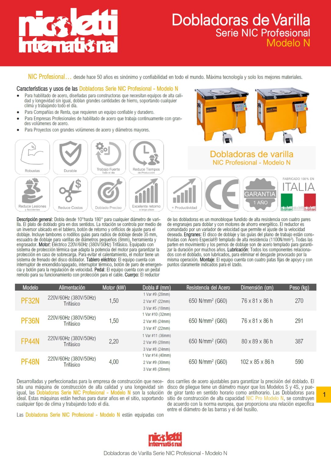 Dobladoras NIC Pro - Modelo-N | Equipo de Ferralla